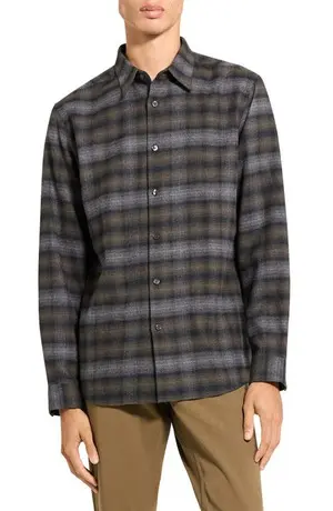 THEORY Irving Plaid Cotton Flannel Button-up Shirt
