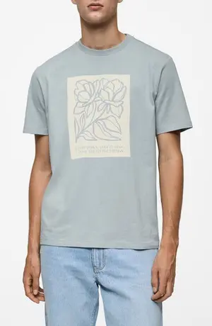 Mango Cotton Graphic T-shirt Sky Blue