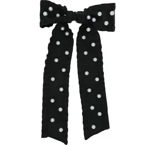 L. Erickson Andrea Imitation Pearl Bow Barrette - Black/ Pearl