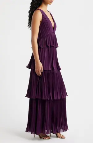 Lulus Tiered Pleated Gown - Eggplant