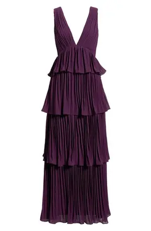 Lulus Tiered Pleated Gown - Eggplant