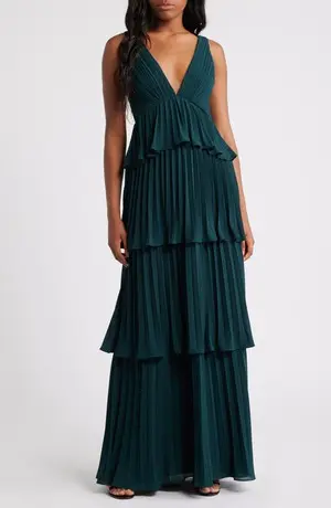 Lulus Tiered Pleated Gown