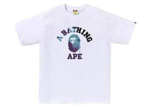 A BATHING APE Tie Dye College Tee Shirt - White/black
