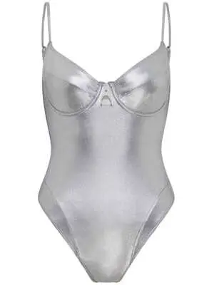 LET'S SWIM Metallic-finish One Piece Swimsuit - Grey