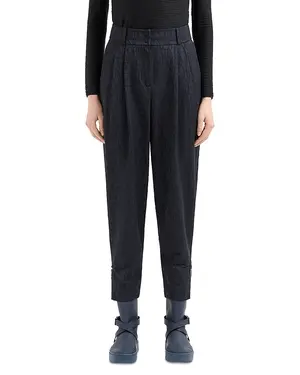 Emporio Armani Wool Blend Trousers With Logo Zipper - Black