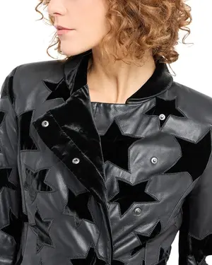 Emporio Armani Velvet Stars Leather Jacket In Black - 50% Off
