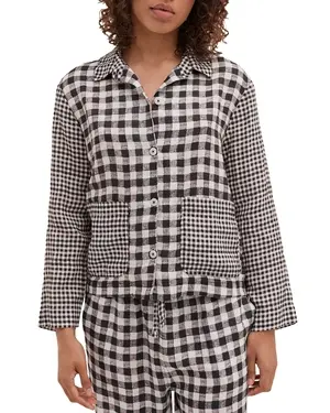 Desmond & Dempsey Gingham Linen Pajama Set - Gingham Black