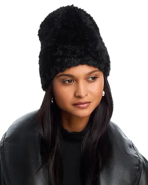 Echo Plush Faux Fur Beanie - Black