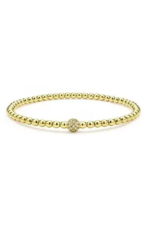Lagos Pavé Diamond Ball Caviar Stretch Bracelet - Gold