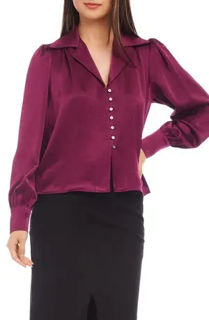 Karen Kane Satin Button-up Shirt - Wine