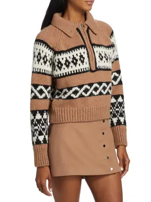 A.L.C. Carter Intarsia Merino-wool Half-zip Sweater - Camel Multi