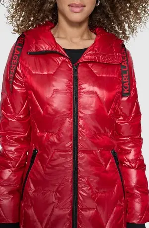 Karl Lagerfeld Paris Zigzag Hooded Puffer Coat