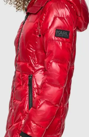 Karl Lagerfeld Paris Zigzag Hooded Puffer Coat