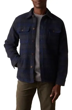 THE NORMAL BRAND Brightside Flannel Lined Workwear Jacket Navy Plaid