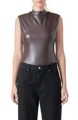GREY LAB Faux Leather Bodysuit