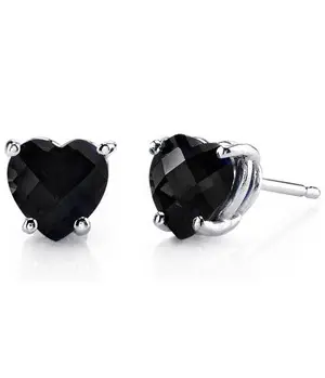 DONATELLO GIAN Donatello Gian'Name' Solid Sterling Silver Created Gemstone Heart Stud Earrings Black Saphire