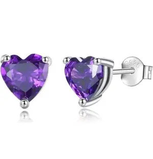 DONATELLO GIAN Donatello Gian'Name' Solid Sterling Silver Created Gemstone Heart Stud Earrings Purple Amethyst