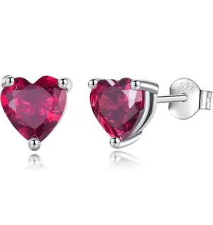 DONATELLO GIAN Name' Solid Sterling Silver Created Gemstone Heart Stud Earrings - Ruby