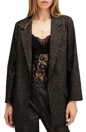ALLSAINTS Aleida Lux Metallic Open Front Blazer