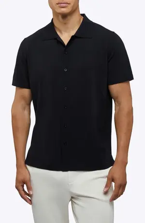 CUTS Riviera Cotton Blend Knit Camp Shirt Black