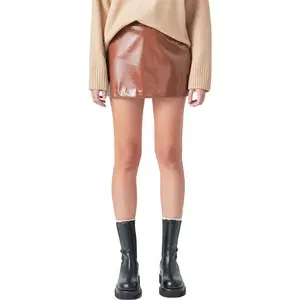 GREY LAB Faux Leather Skort - Brown