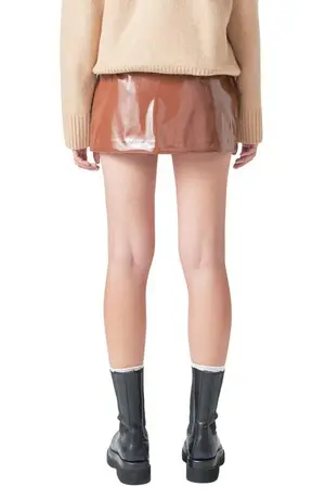 GREY LAB Faux Leather Skort - Brown