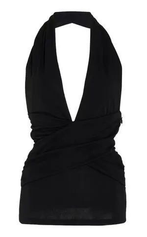 Carolina Herrera Gathered Jersey Halter Top - Black
