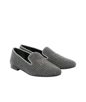 Max Mara Logo Embroidered Velvet Corduroy Loafers