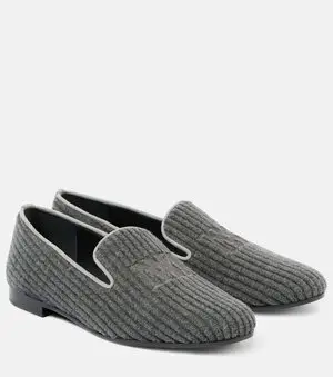 Max Mara Logo Embroidered Velvet Corduroy Loafers