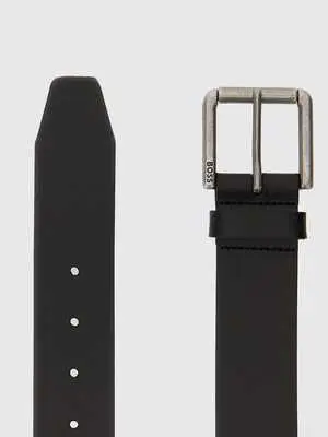 BOSS Leather Belt With Silver-tone Buckle - Black