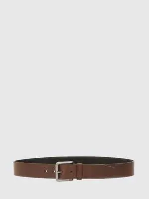 BOSS Leather Belt With Silver-tone Buckle - Brown