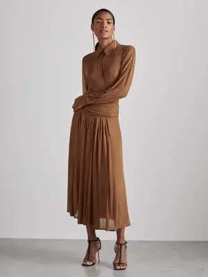 REISS Saffron Atelier Gathered Georgette Maxi Dress