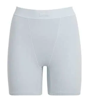 SKIMS Stretch-Cotton Ribbed Boxer Shorts Blue