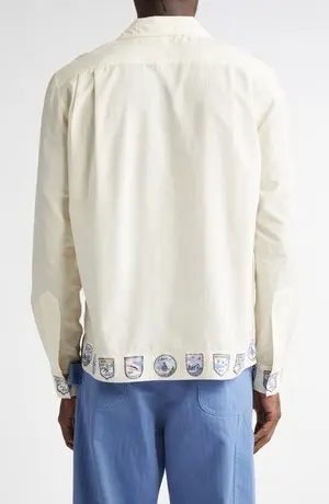 BODE Ski Season Long Sleeve Cotton & Silk Button-up Shirt - Ecru