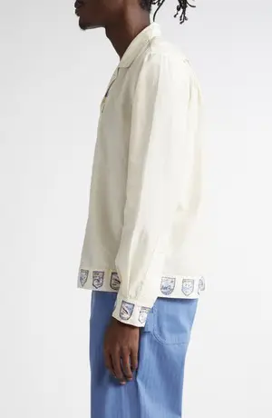 BODE Ski Season Long Sleeve Cotton & Silk Button-up Shirt - Ecru