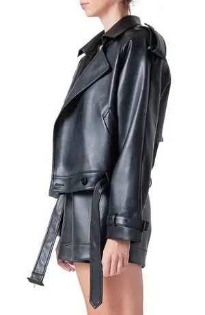 GREY LAB Faux Leather Trench Jacket