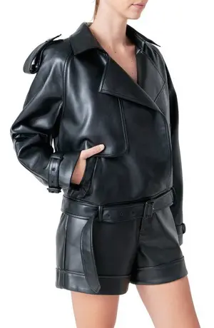 GREY LAB Faux Leather Trench Jacket