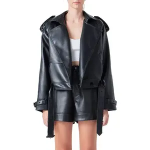 GREY LAB Faux Leather Trench Jacket - Black