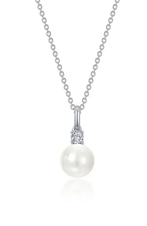 Lafonn Freshwater Pearl & Simulated Diamond Pendant Necklace - White