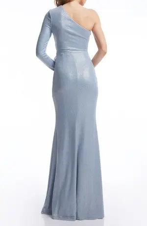 Dress The Population Metallic One-shoulder Gown