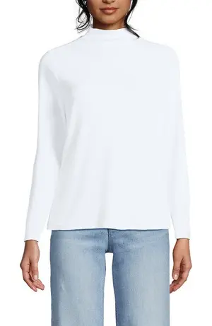 LANDS' END Drapey Rib Skimming Long Sleeve Mock Neck
