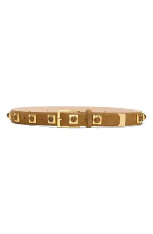 AUREUM No. 2 Studded Leather Belt - Caramel Suede/gold