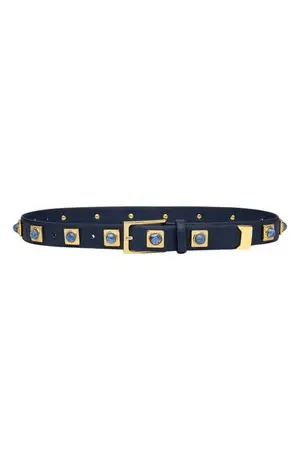 AUREUM No. 2 Studded Leather Belt - Navy/gold