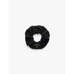 Prada Re-Nylon Logo-Plaque Woven Scrunchie Black