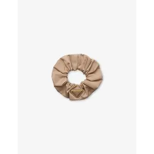 Prada Re-Nylon Logo-Plaque Woven Scrunchie Powder