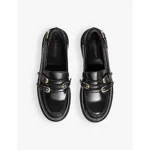 Sandro Buckle Polished Leather Loafers - Noir / Gris