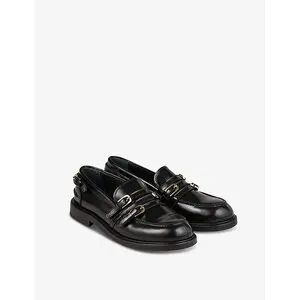 Sandro Buckle Polished Leather Loafers - Noir / Gris
