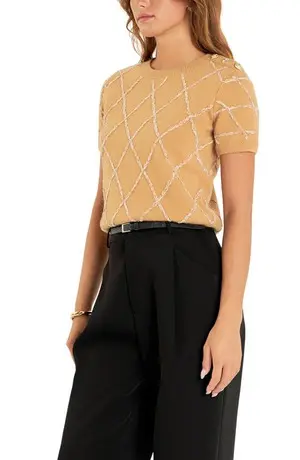 Endless Rose Diamond Pattern Short Sleeve Sweater