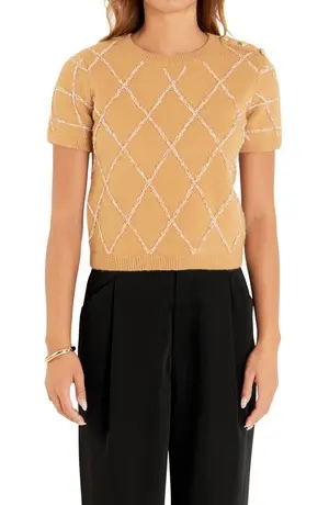 Endless Rose Diamond Pattern Short Sleeve Sweater