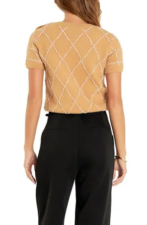 Endless Rose Diamond Pattern Short Sleeve Sweater